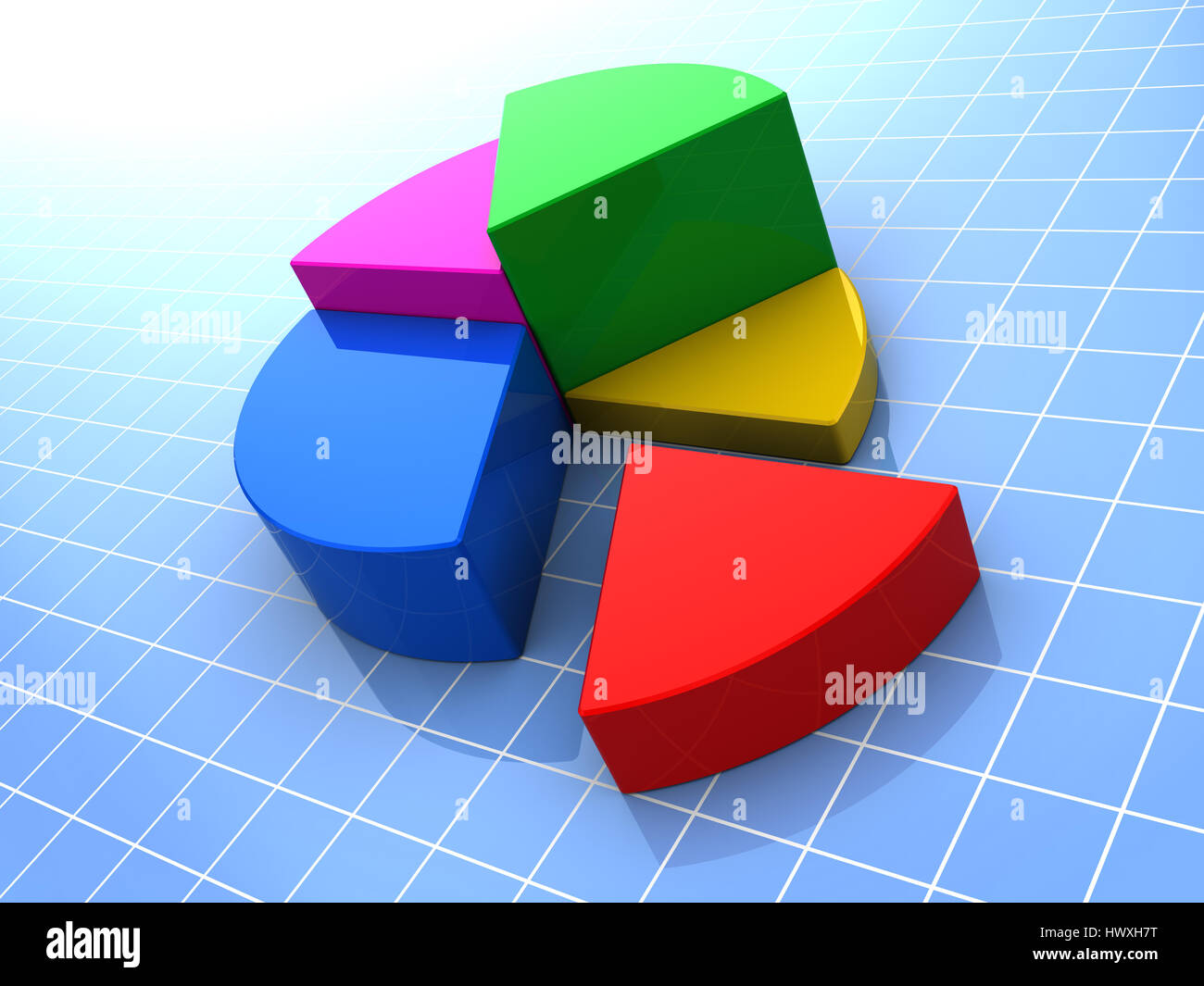3d illustration of colorful pie chart over blue grid background Stock ...