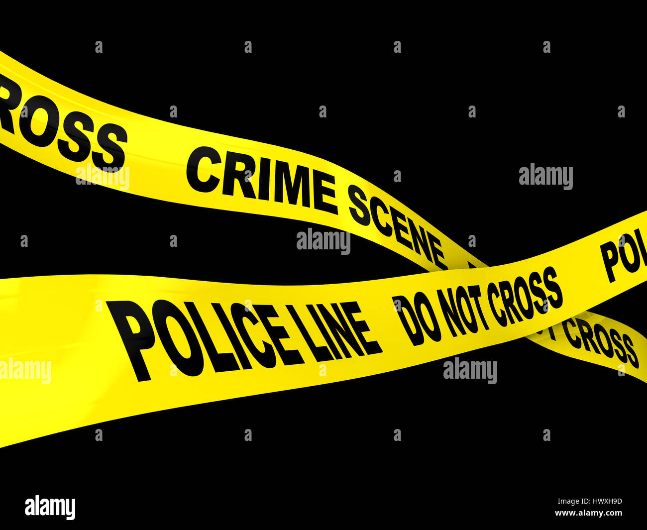 3d illustration of crime scene ribbons over black background Stock ...
