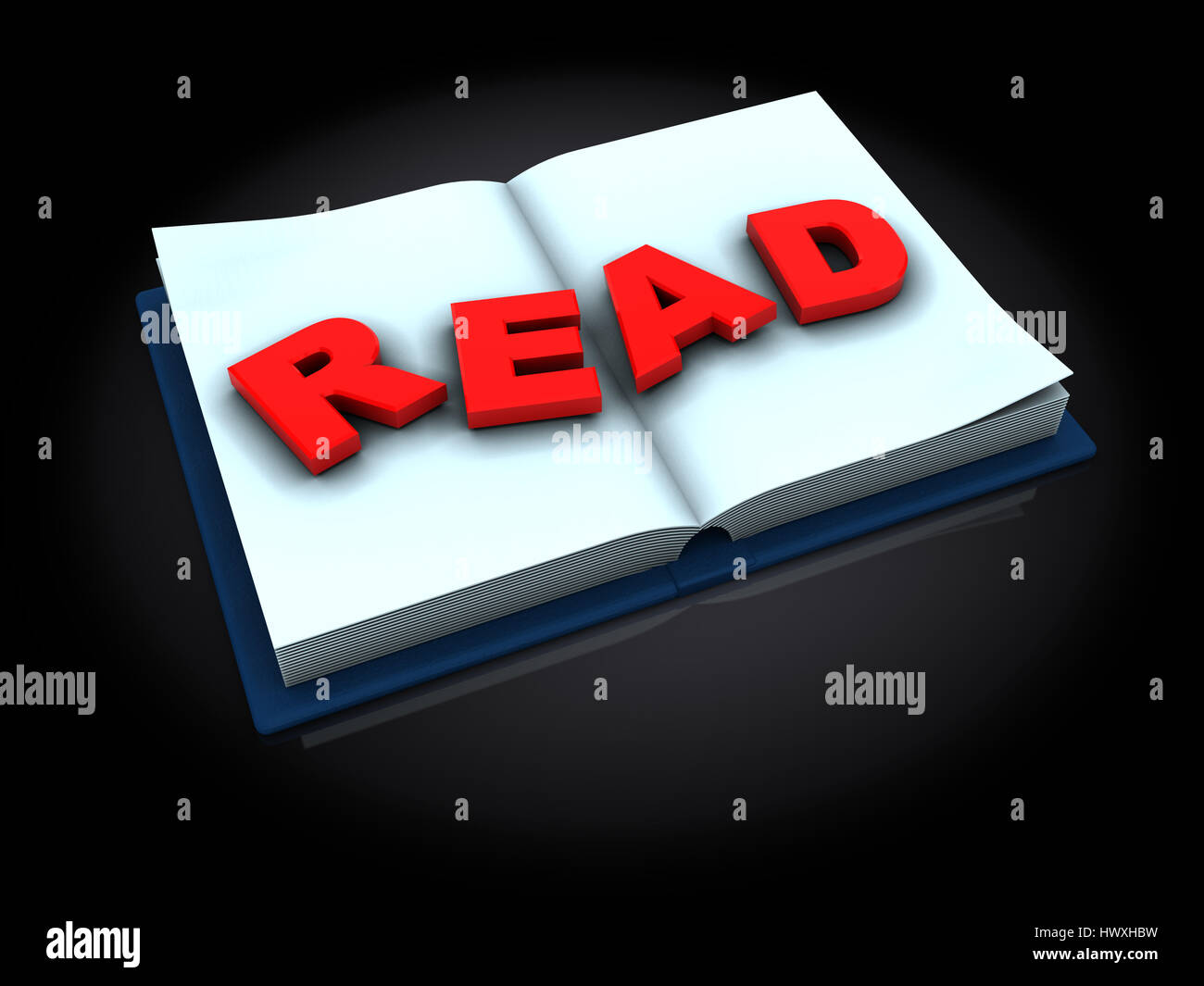 3d illustration of opened book with text read on it Stock Photo - Alamy