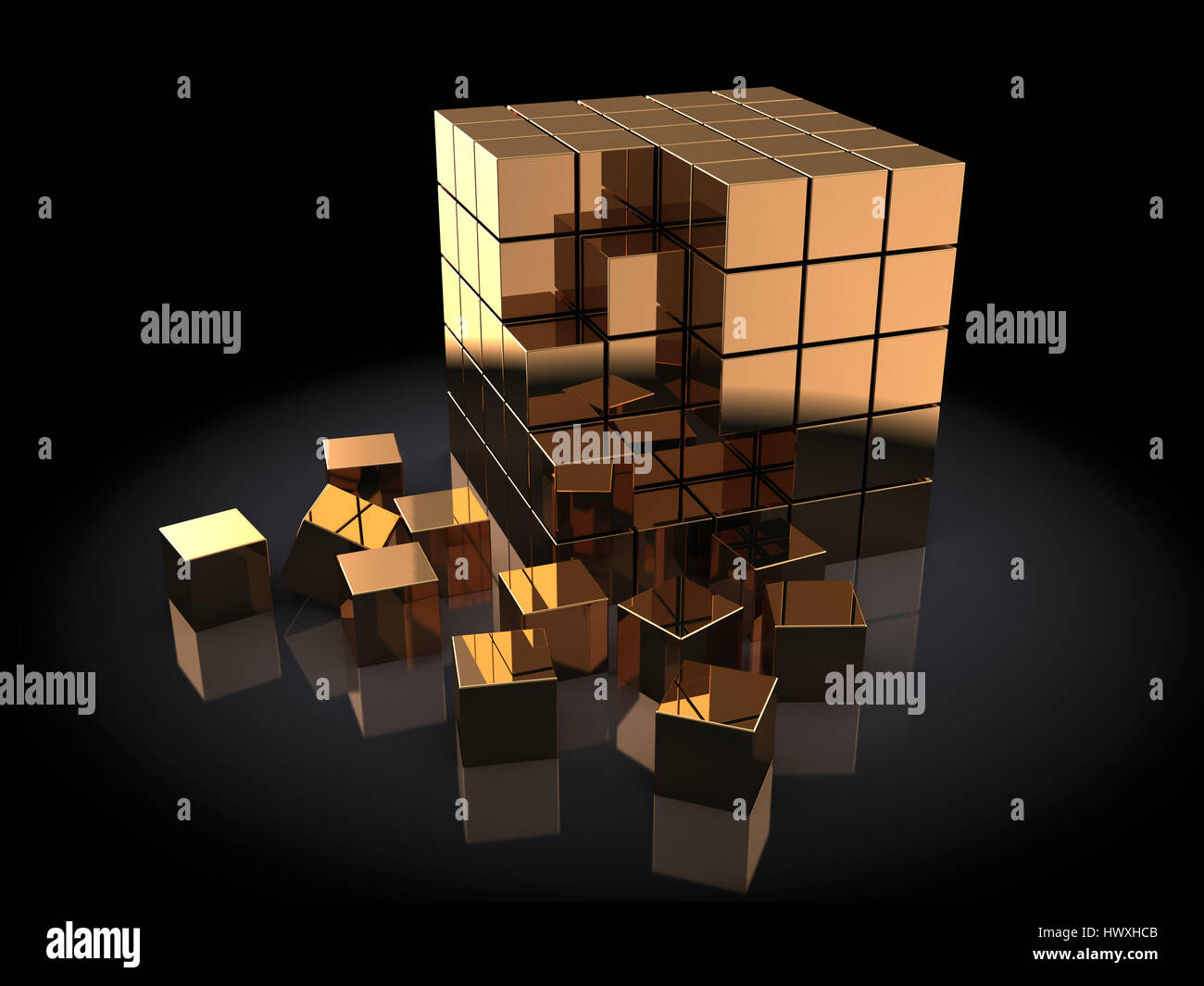 abstract 3d illustration of golden cub built with blocks Stock Photo ...