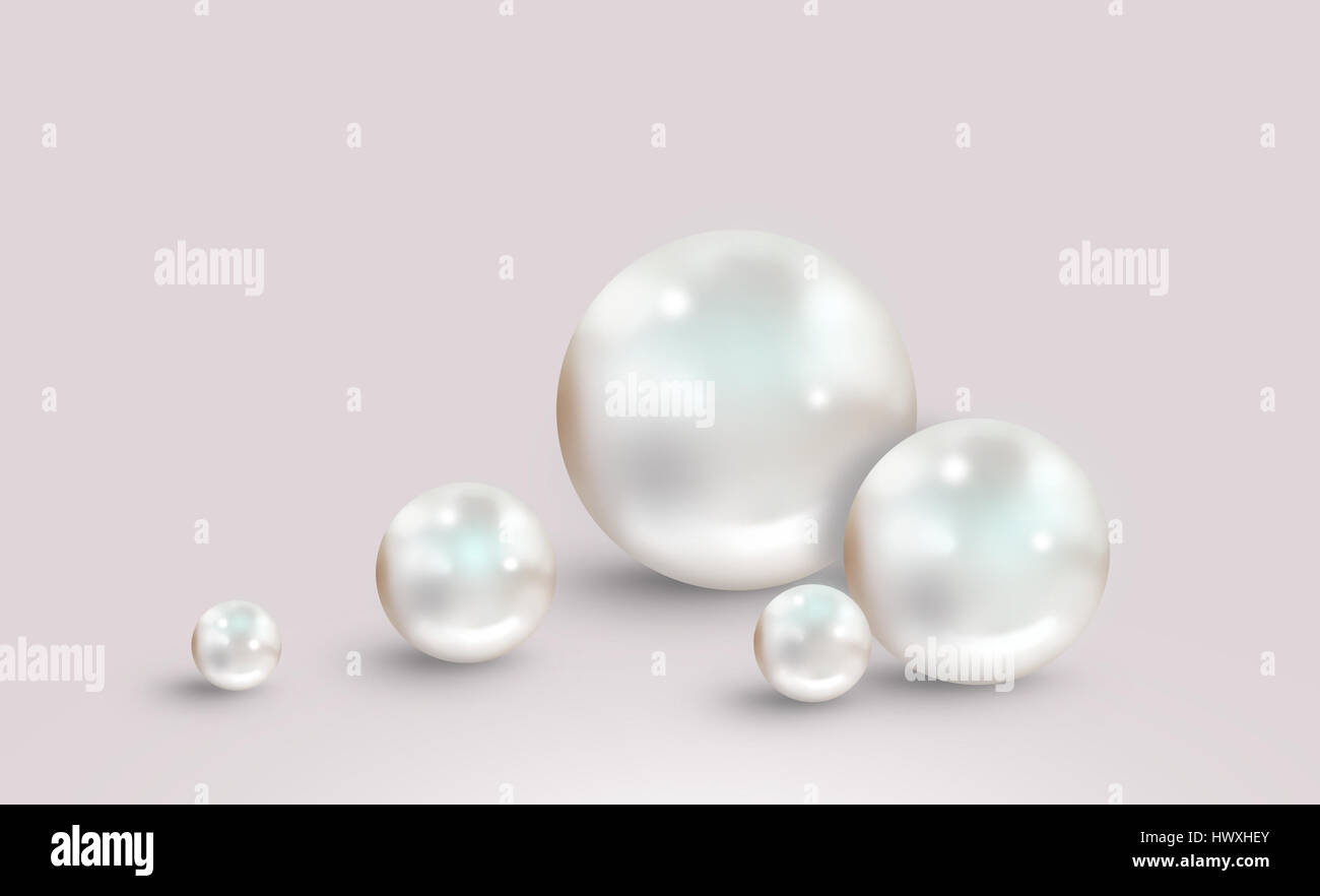 Pearl background with five different size beautiful shining white ...