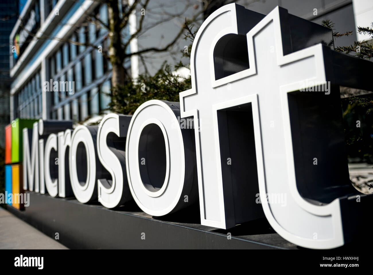 Microsoft Sign in front of Office Building, Munich, Germany Stock Photo ...