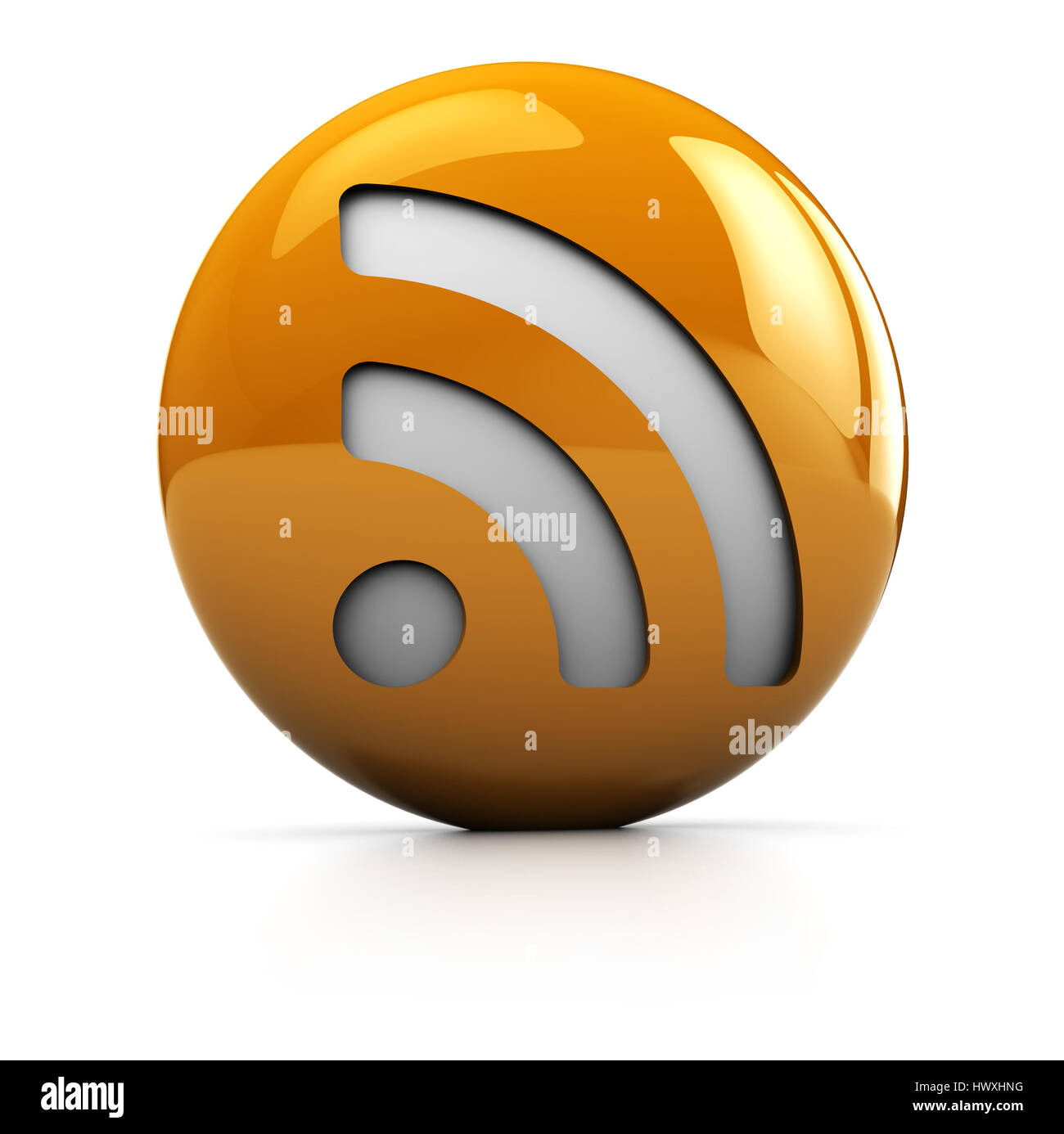 3d illustration of rss symbol orange sphere over white background Stock ...