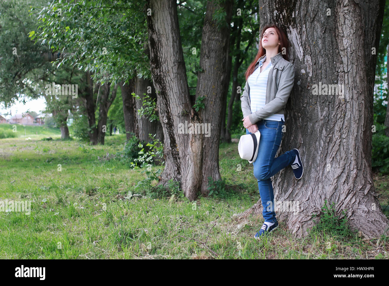 woman in tree park outdoor Stock Photo - Alamy