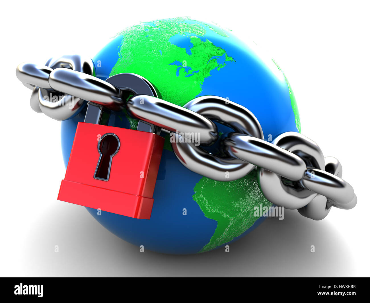3d illustration of earth globe with chain and lock Stock Photo - Alamy