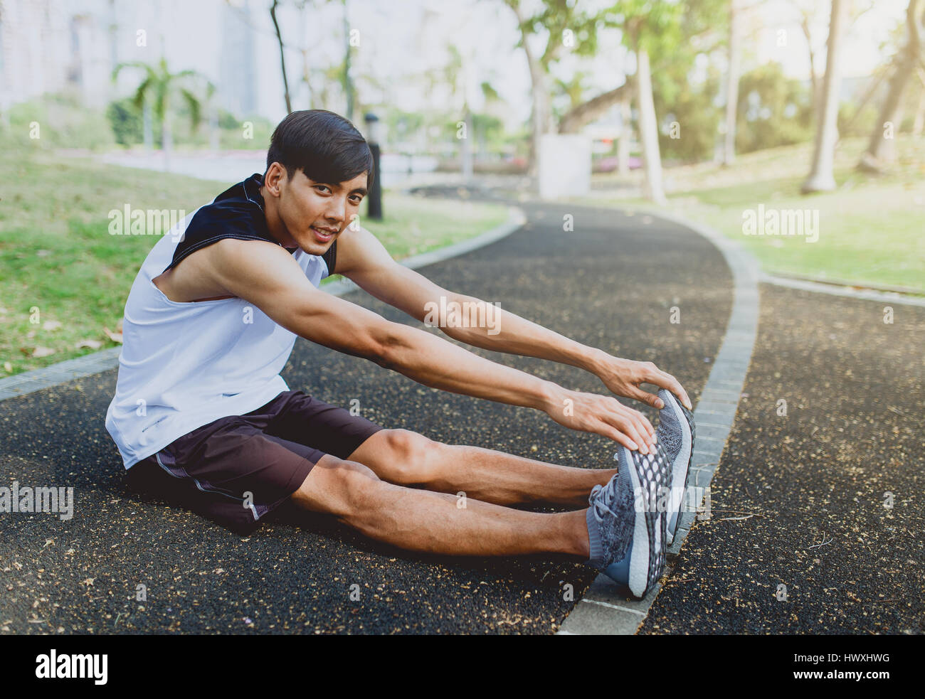 Portrait of a happy running man at public park , Healthy lifestyle ...