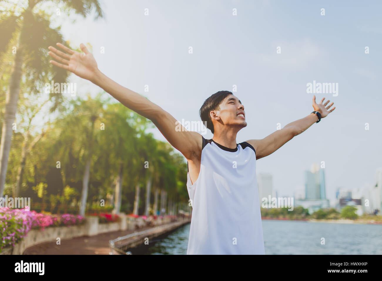Man enjoying the fresh air in public park Stock Photo - Alamy