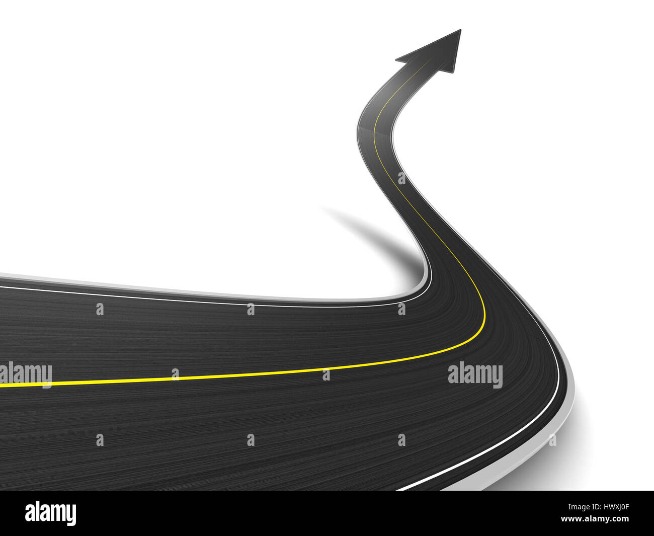 3d illustration of asphalt road with arrow over white background Stock ...