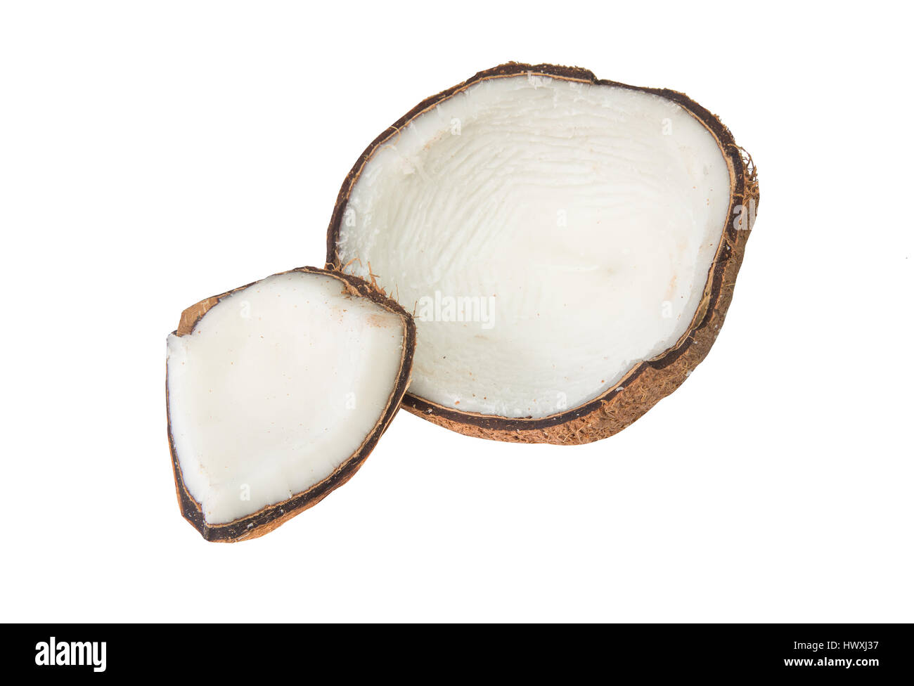 Coconut cut in half isolated on white background Stock Photo - Alamy