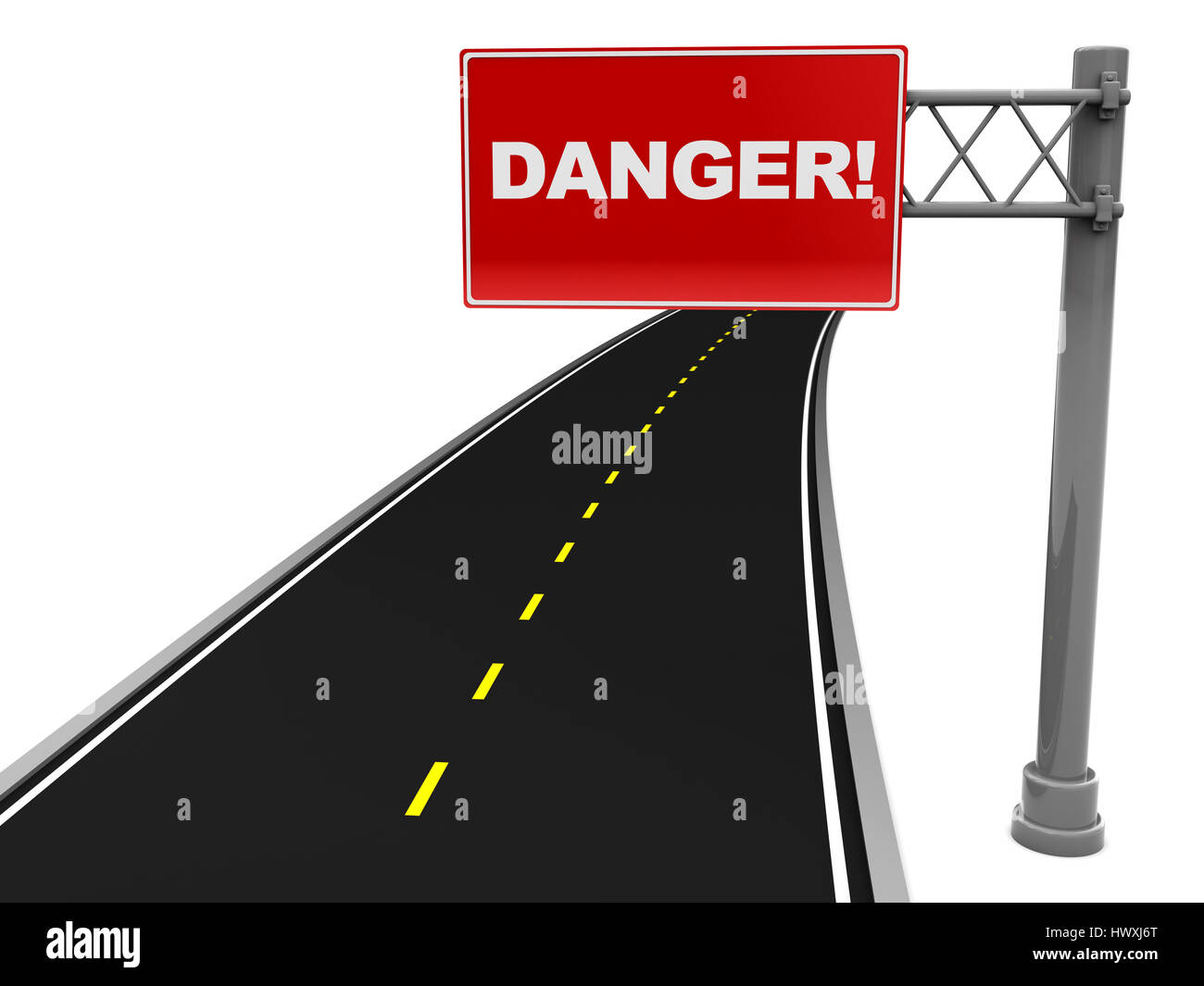 3d illustration of asphalt road with red danger sign Stock Photo - Alamy