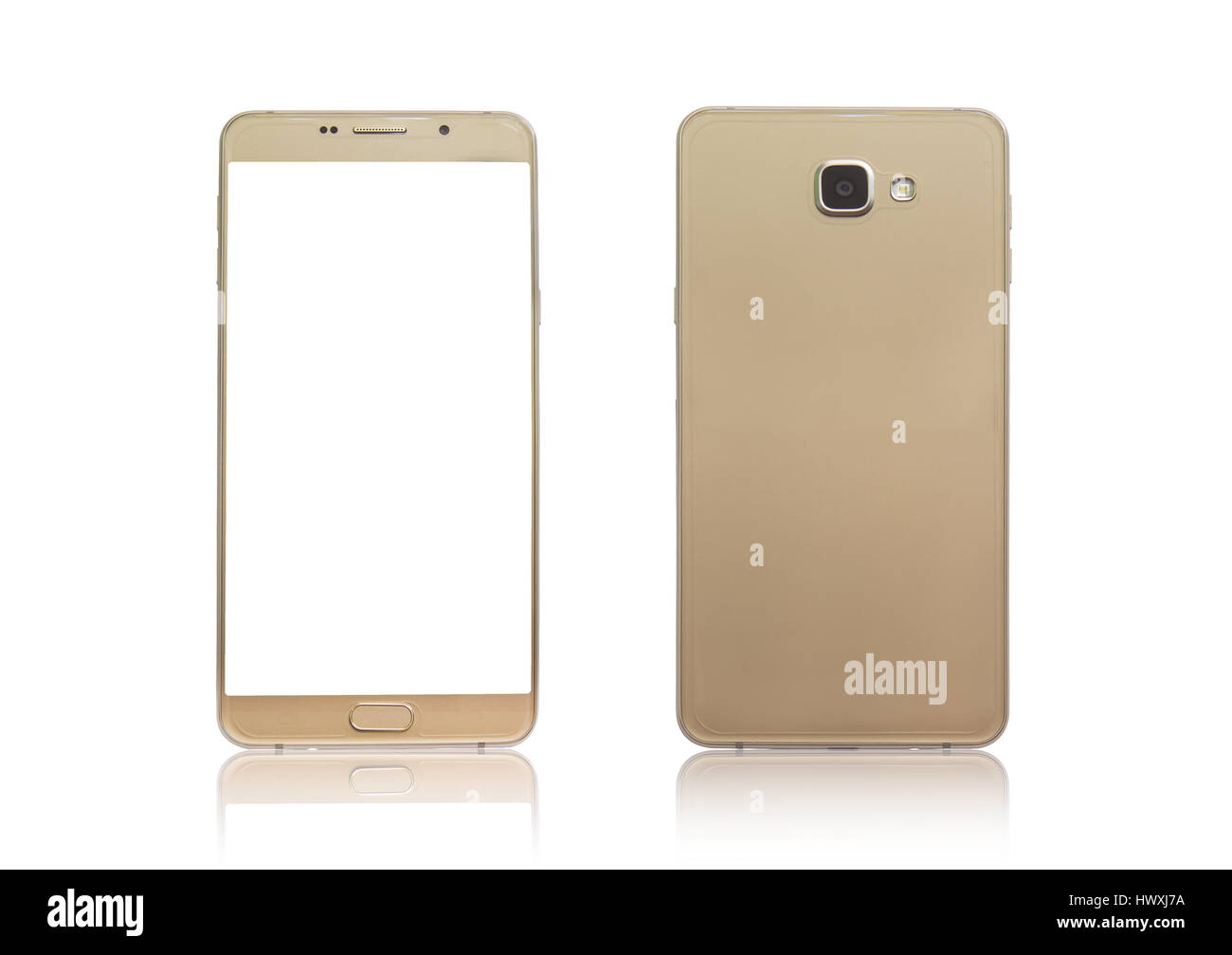 Gold phone front and backside view isolated on white background Stock ...