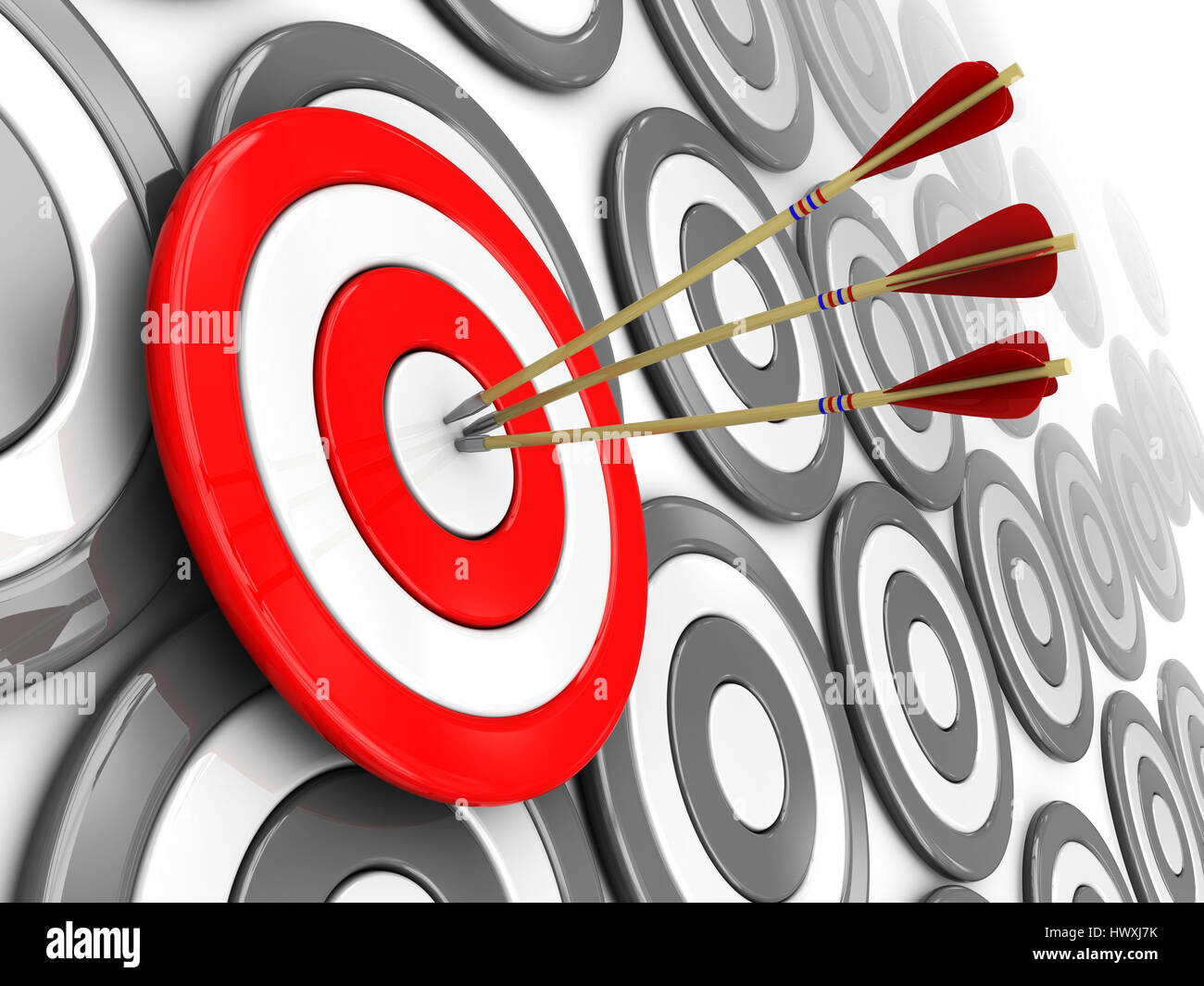 3d illustration of one selected target with three arrows, right target ...
