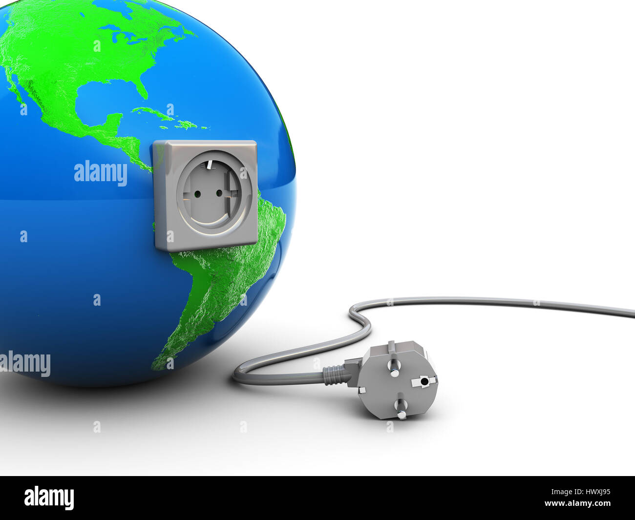 abstract 3d illustration of earth globe with outlet and unplugged cable ...