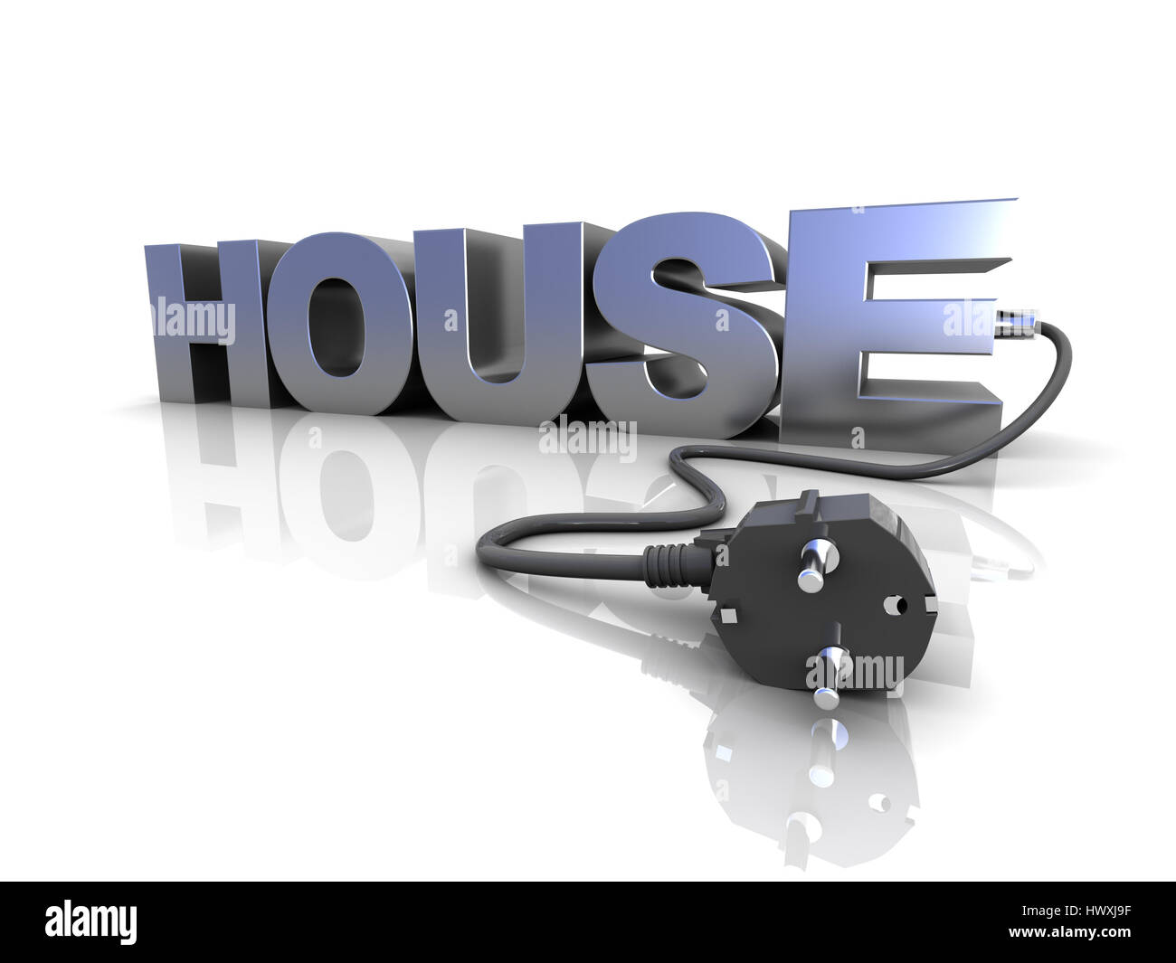 3d illustration of text 'house' with power cord and plug Stock Photo ...