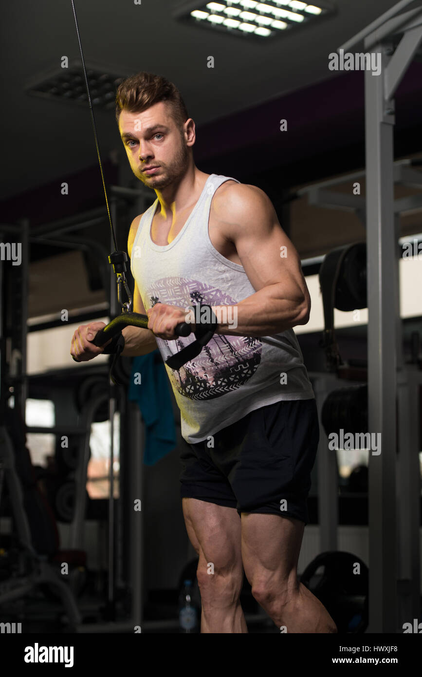 Handsome Muscular Fitness Bodybuilder Doing Heavy Weight Exercise For ...