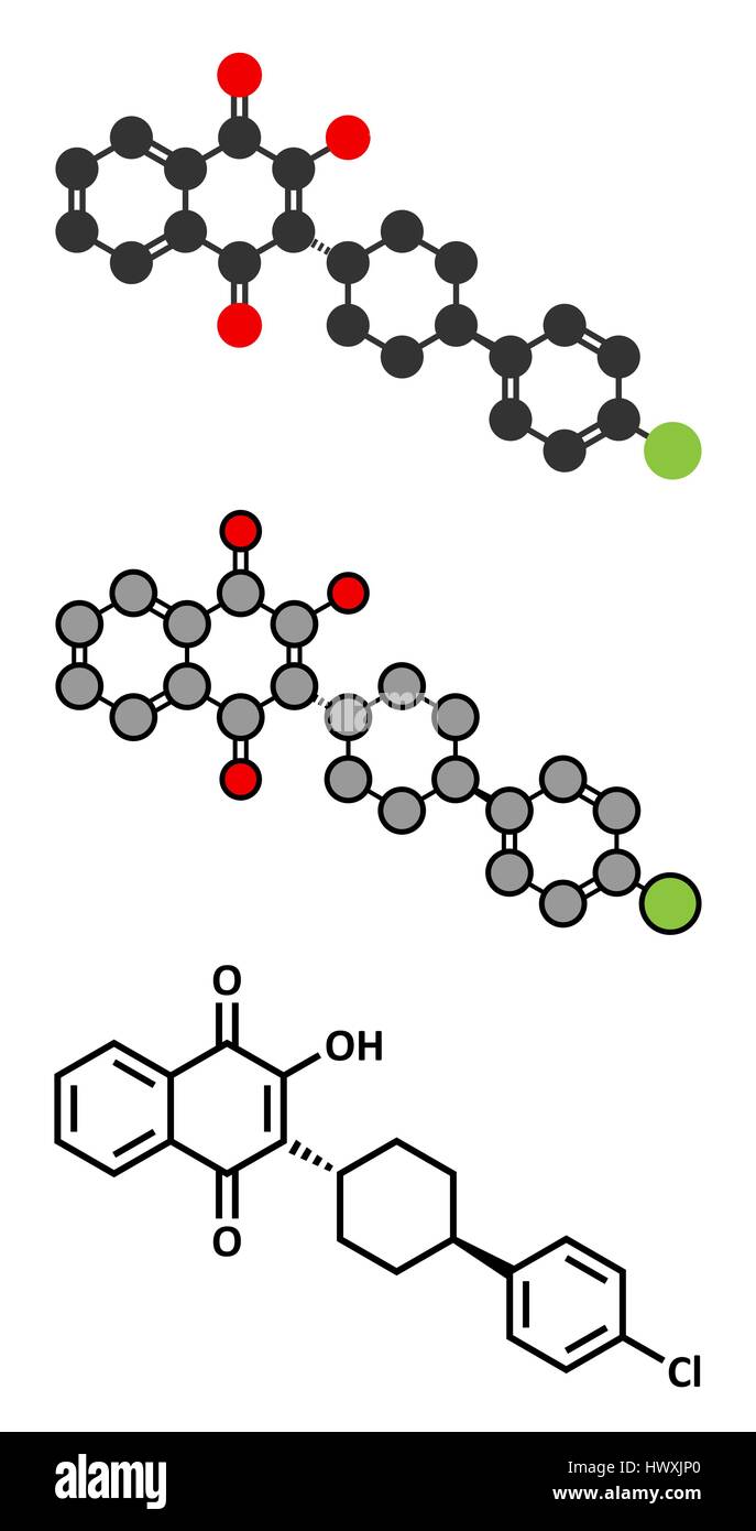 Atovaquone drug molecule. Conventional skeletal formula and stylized ...