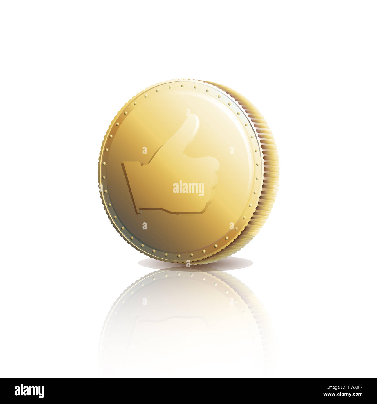 Gold coin with Like symbol. Thumb up on gold coin Stock Photo - Alamy