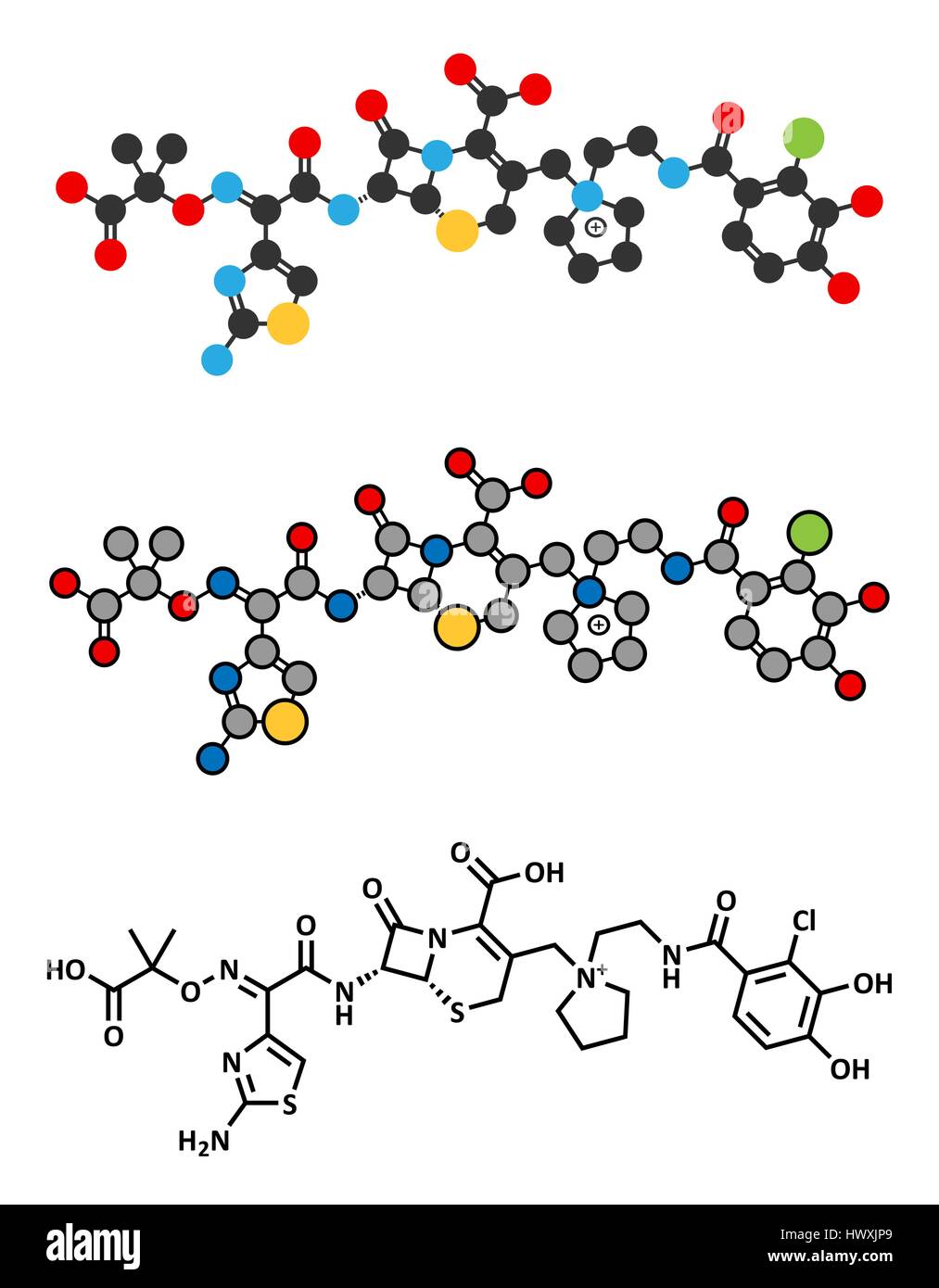 Cefiderocol antibiotic drug molecule (cephalosporin class ...