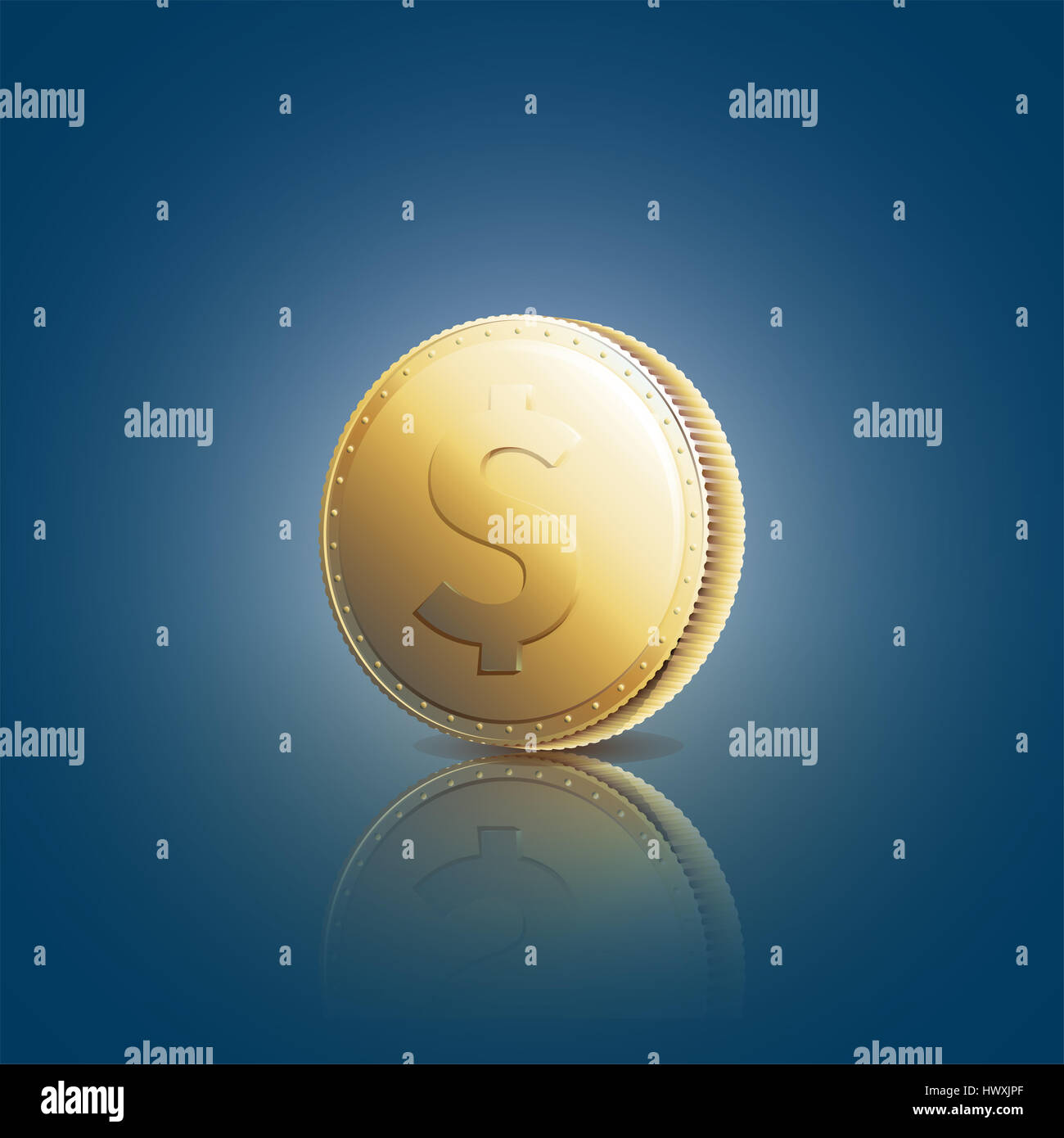 Gold coin with dollar sign on blue background Stock Photo - Alamy
