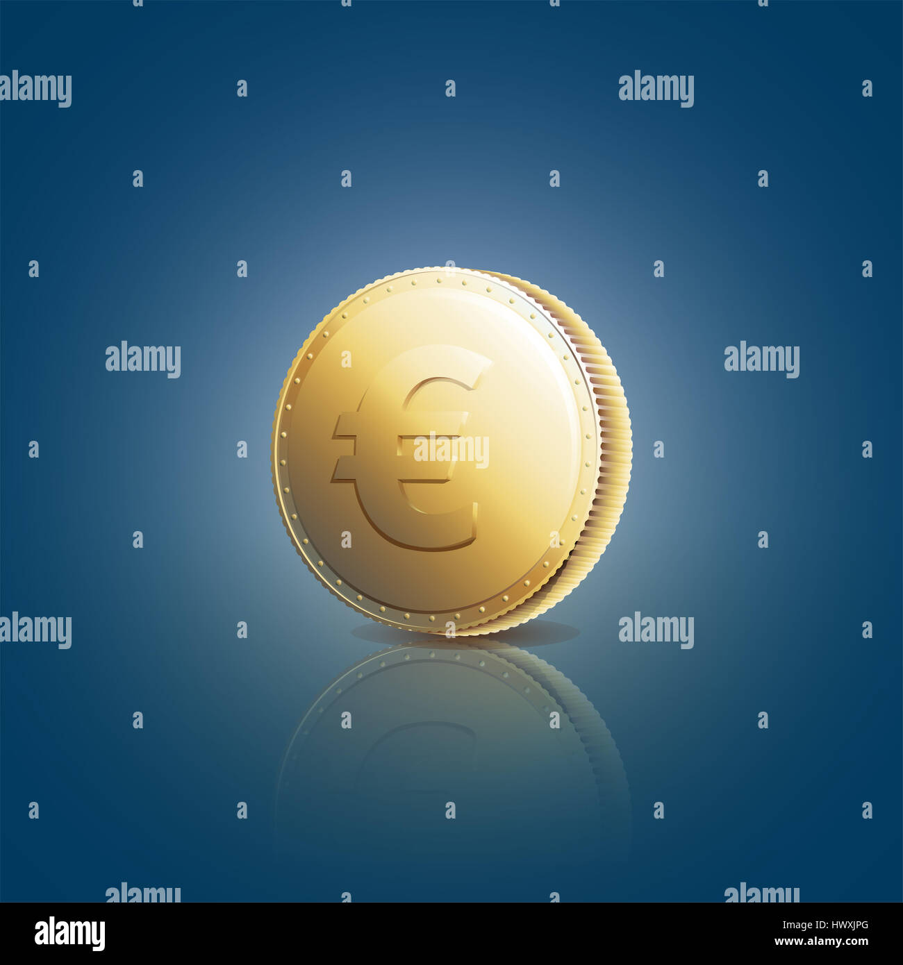 Gold coin with euro sign on blue background Stock Photo - Alamy