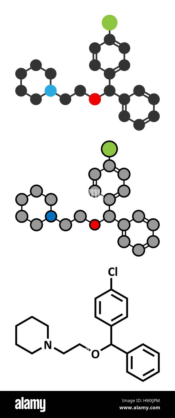 Cloperastine cough suppressant drug molecule. Conventional skeletal ...