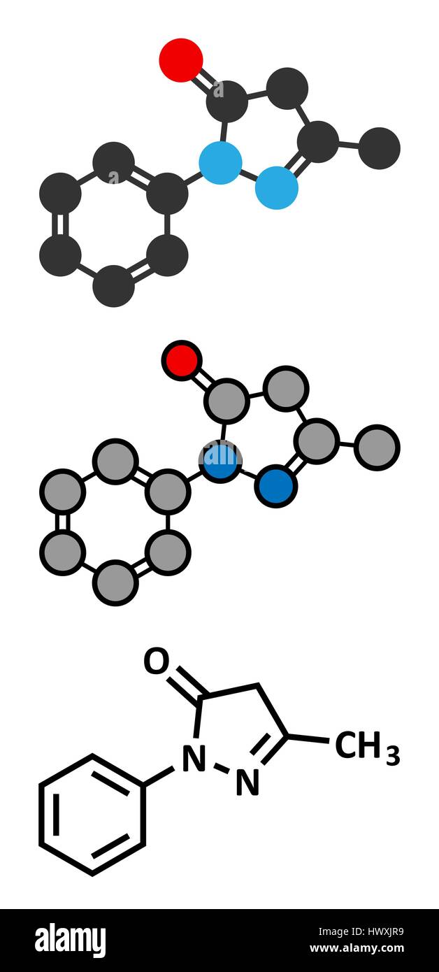 Edaravone drug molecule. Conventional skeletal formula and stylized ...