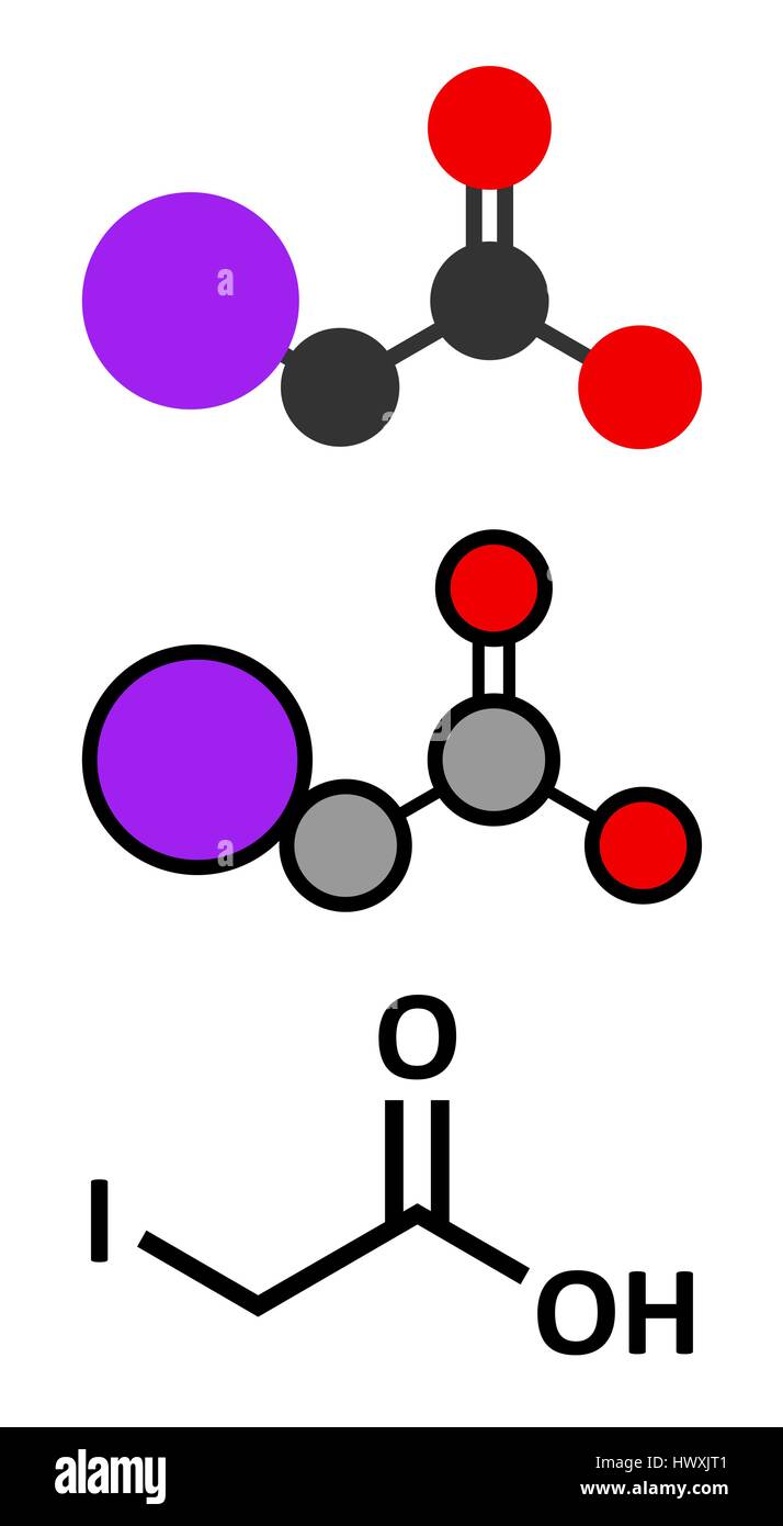 Iodoacetic acid molecule. Toxic alkylating agent. Conventional skeletal ...