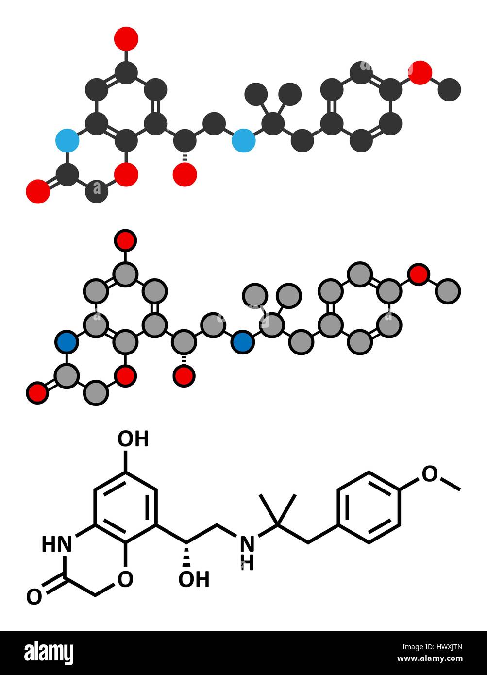 Olodaterol COPD drug molecule (ultra-LABA class). Conventional skeletal ...