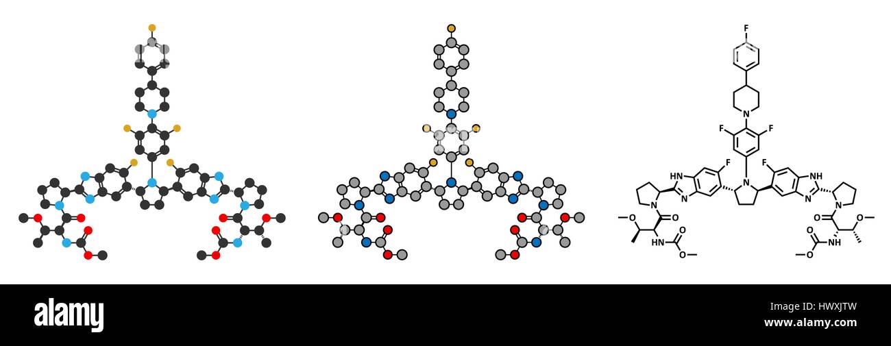 Pibrentasvir hepatitis C virus drug molecule. Conventional skeletal ...