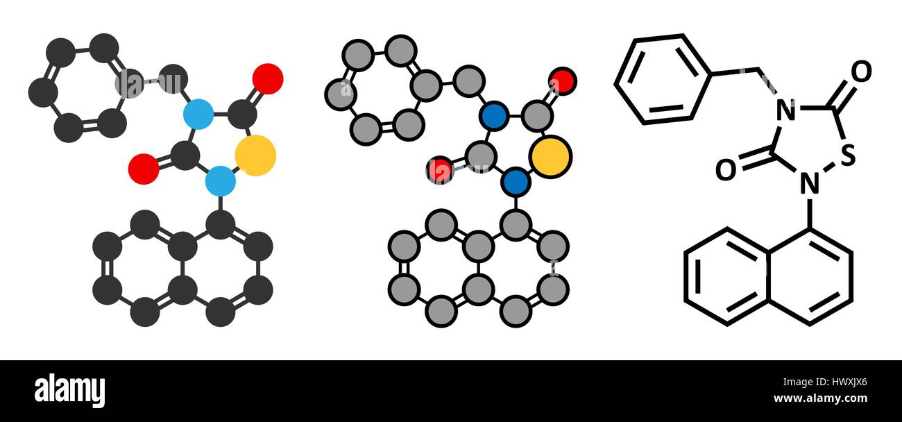 Tideglusib drug molecule (GSK-3 inhibitor). Conventional skeletal ...
