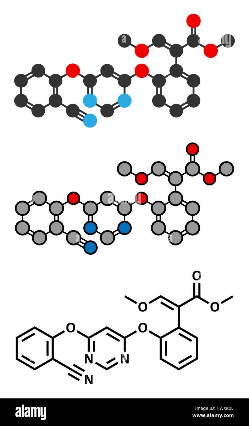 Azoxystrobin fungicide molecule. Stylized 2D renderings and ...