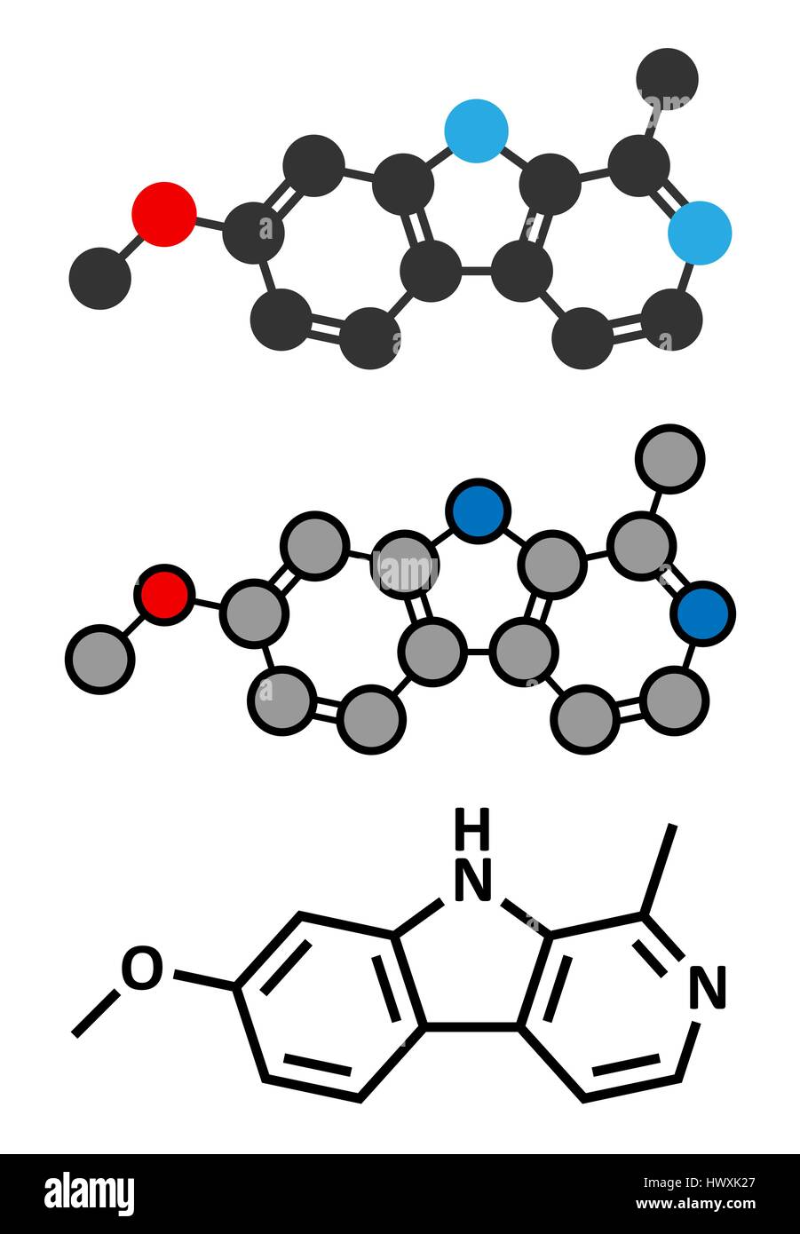 Harmine alkaloid molecule. Herbal inhibitor of monoamine oxidase A ...