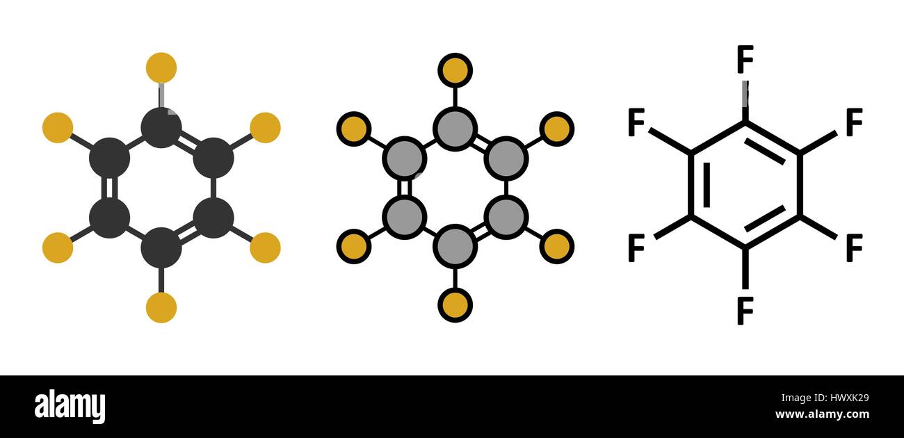 Hexafluorobenzene molecule. Stylized 2D renderings and conventional ...