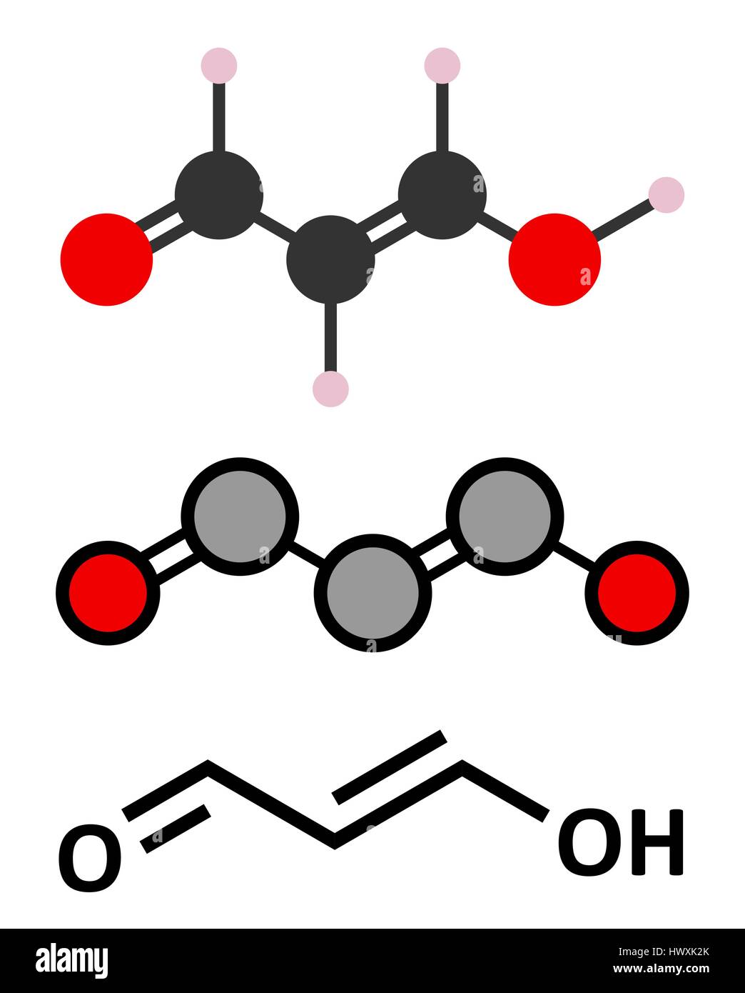 Malondialdehyde (MDA, enol form) molecule. Marker of oxidative stress ...