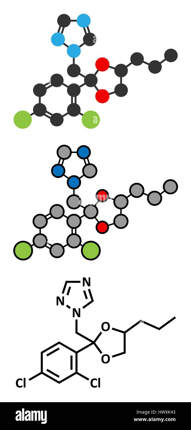 Propiconazole antifungal molecule (triazole class). Stylized 2D ...