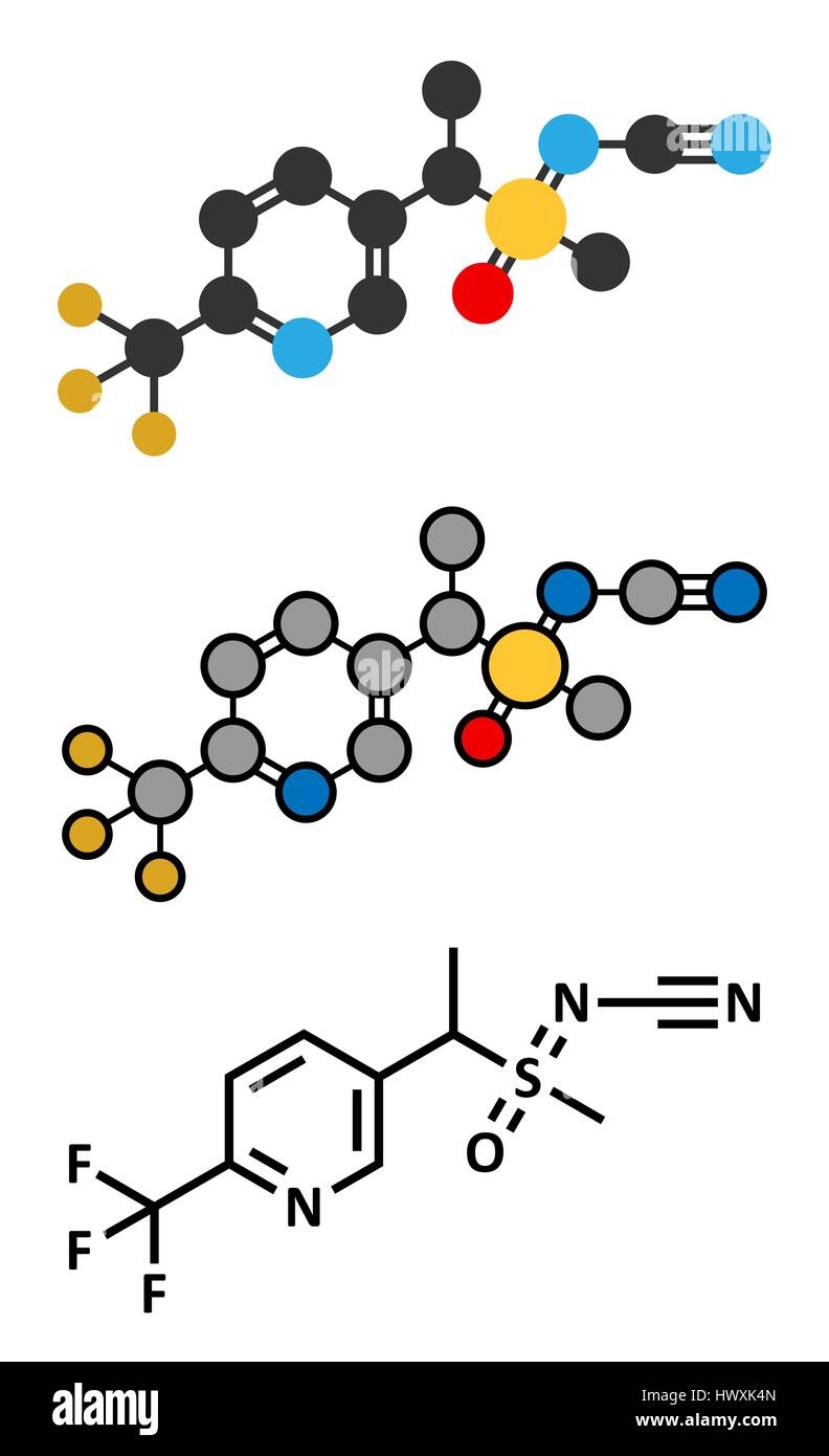 Sulfoxaflor insecticide molecule. Stylized 2D renderings and ...