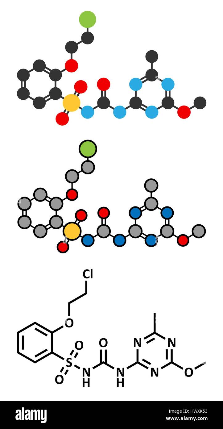 Triasulfuron herbicide molecule. Stylized 2D renderings and ...
