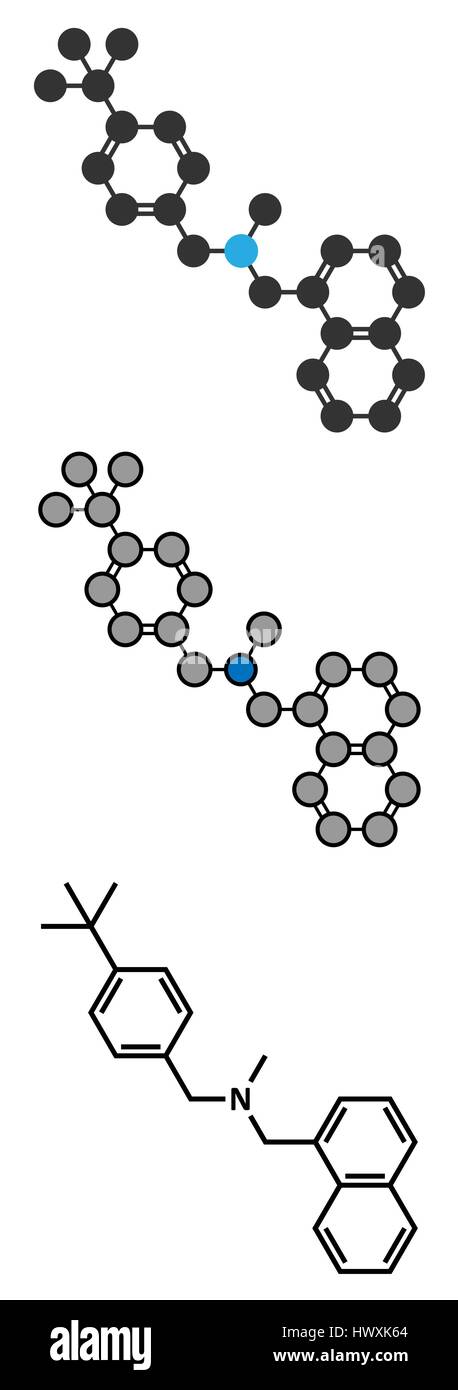 Butenafine antifungal drug molecule. Stylized 2D renderings and ...