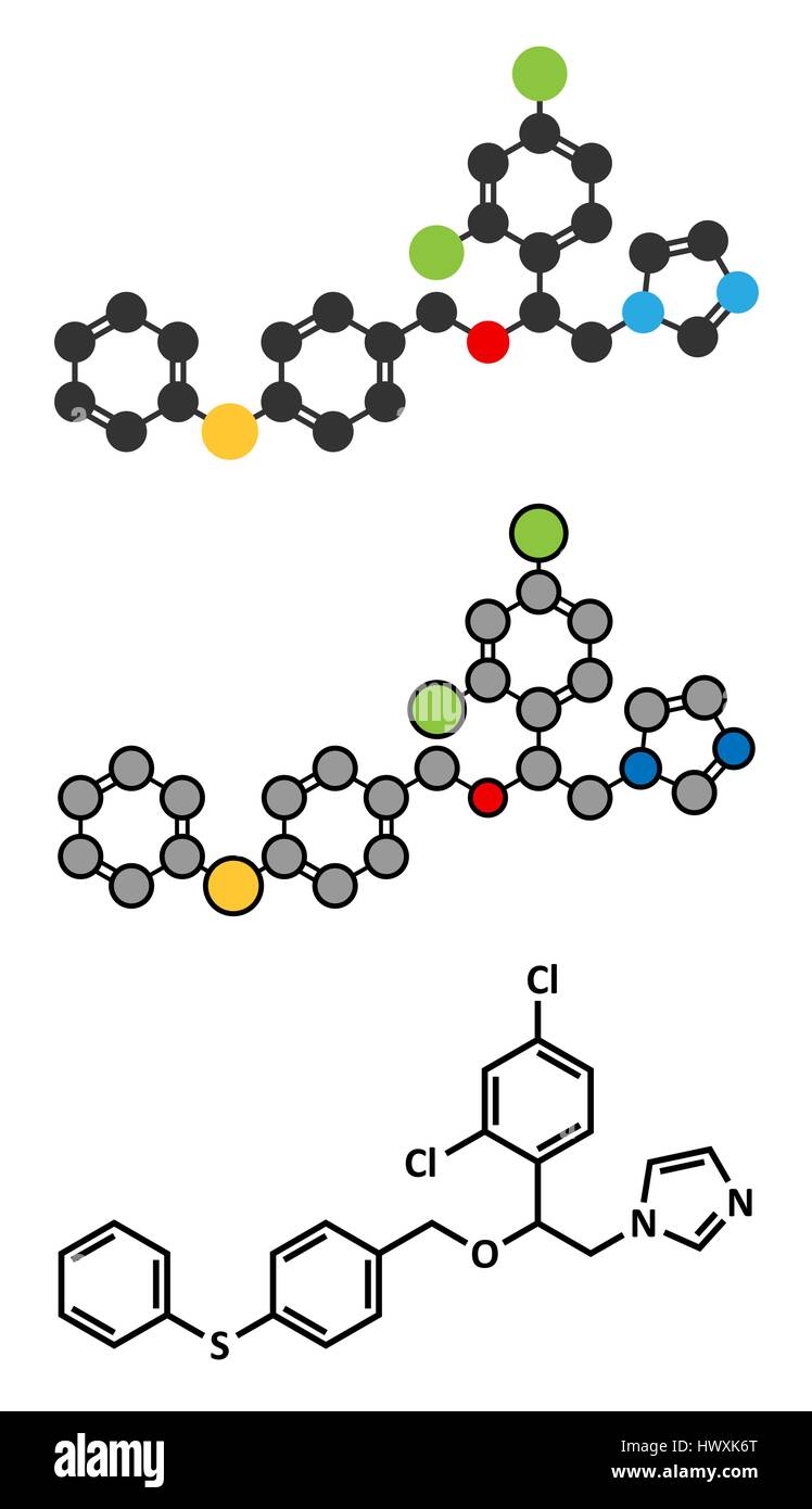 Fenticonazole antifungal drug molecule. Stylized 2D renderings and ...