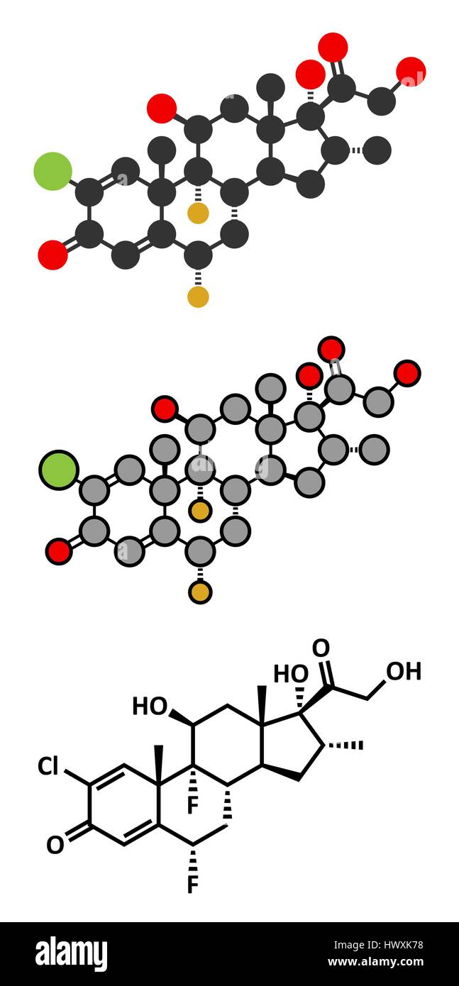 Halometasone topical corticosteroid drug molecule. Stylized 2D ...