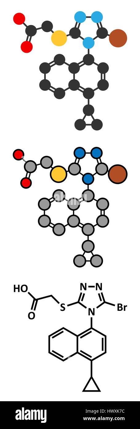 Lesinurad gout drug molecule. Stylized 2D renderings and conventional ...