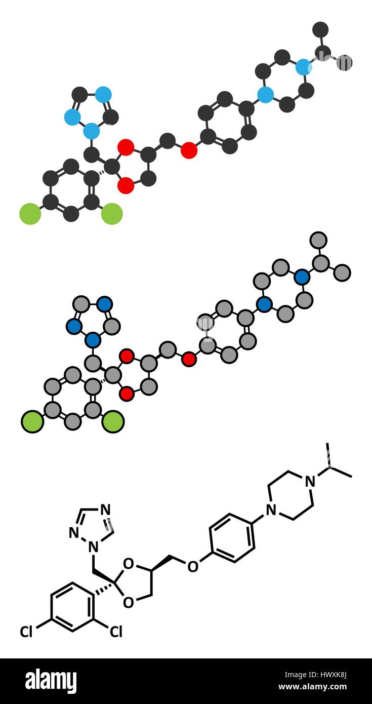 Terconazole antifungal drug molecule. Stylized 2D renderings and ...