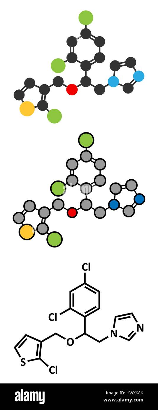 Tioconazole antifungal drug molecule. Stylized 2D renderings and ...