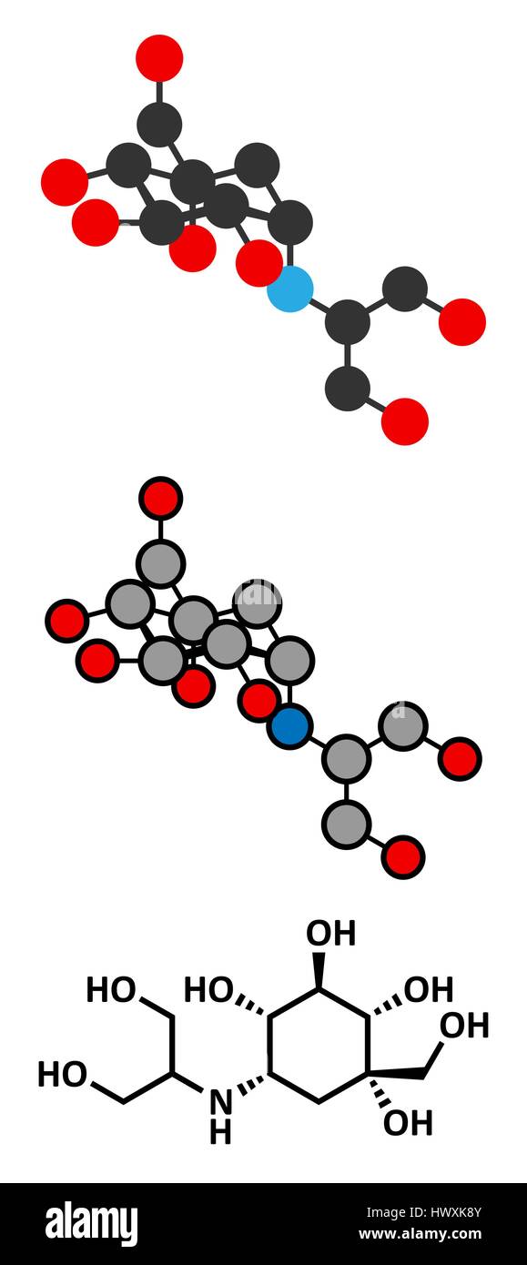 Voglibose diabetes drug molecule. Stylized 2D renderings and ...