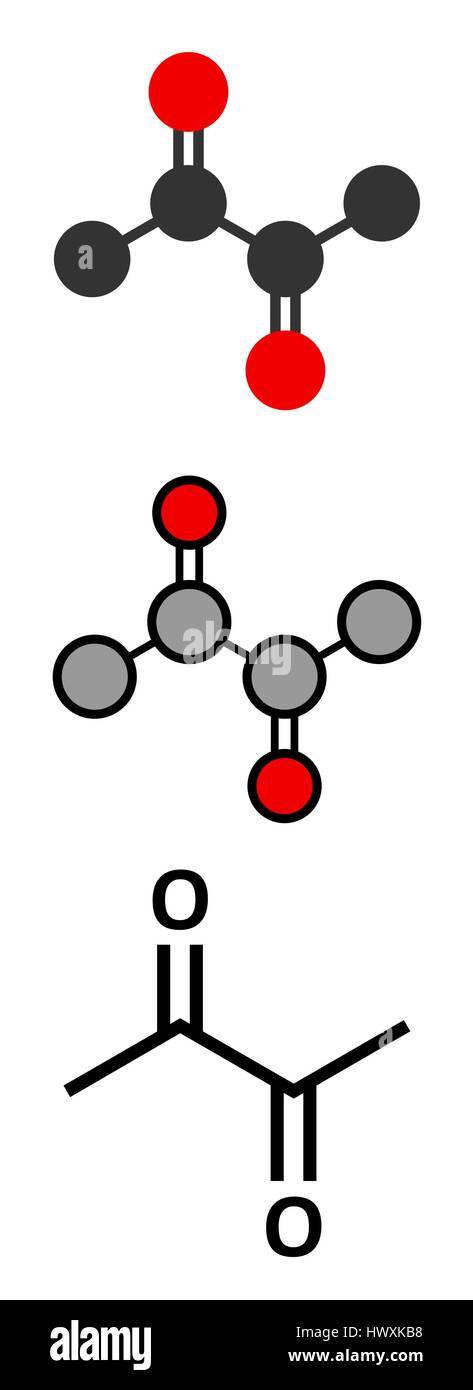 Diacetyl (butanedione) molecule. Responsible for taste of butter. Used ...