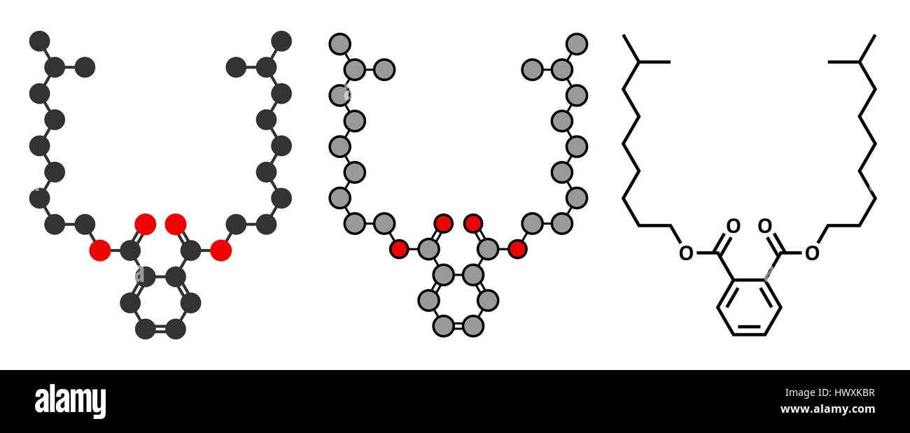 Diisononyl phthalate (DINP) plasticizer molecule. Stylized 2D ...