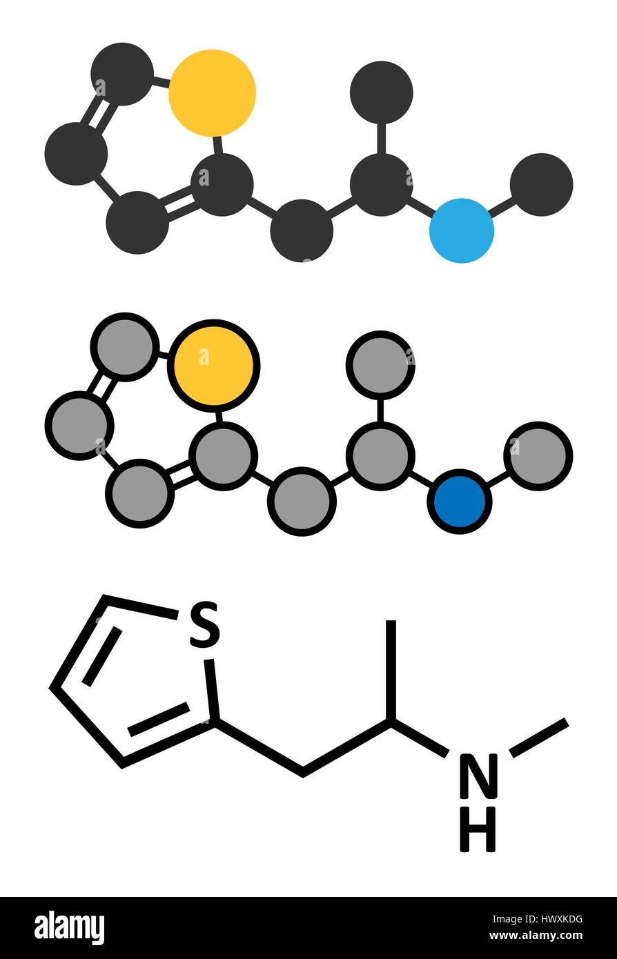 Methiopropamine (MPA) recreational drug molecule. Stylized 2D ...