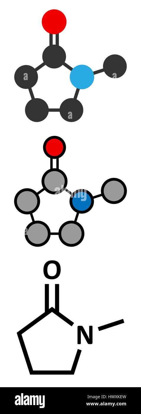 N-methyl-2-pyrrolidone (NMP) chemical solvent molecule. Stylized 2D ...