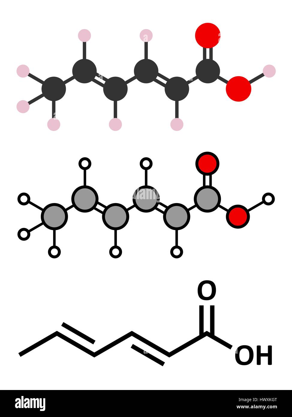 Sorbic acid food preservative molecule. Sorbate (sodium, potassium ...