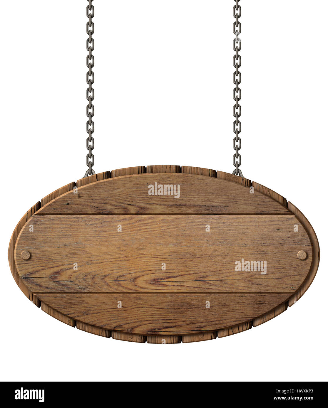 Vintage wood signboard for restaurant hanging on chains isolated 3d ...